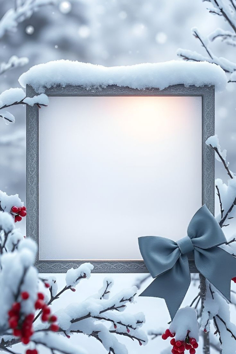 Rustic Winter Holiday Sign Frame with Snow and Red Berries Template ...