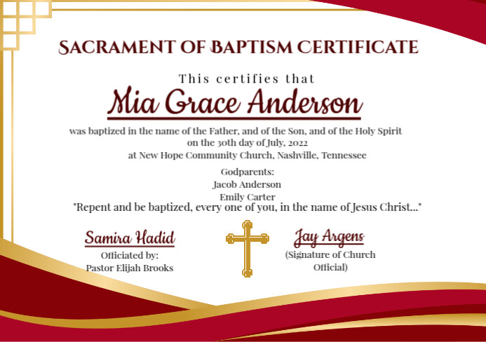 Sacrament of Baptism Certificate Template | PosterMyWall