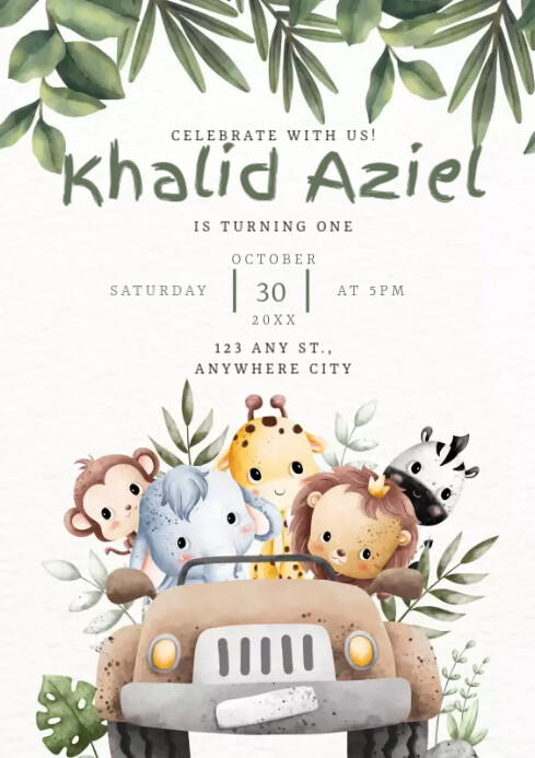 SAFARI BIRTHDAY INVITATION TEMPLATE | PosterMyWall