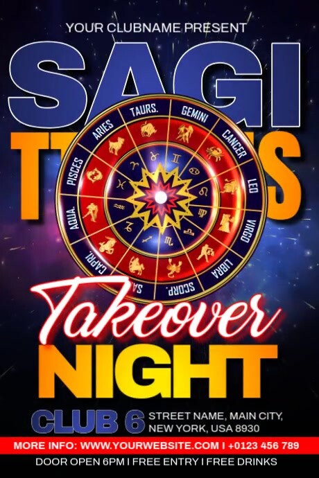 Plantilla de Sagittarius Takeover Night | PosterMyWall
