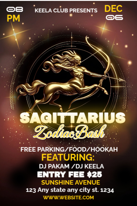 Sagittarius Zodiac Party Flyer Poster templaat | PosterMyWall