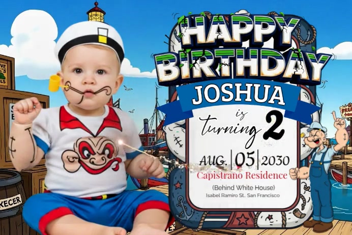 Sailor Popeye Baby Birthday Tarpaulin Template | PosterMyWall