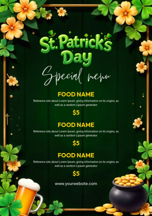 Saint Patrick’s Day Menu Template | PosterMyWall