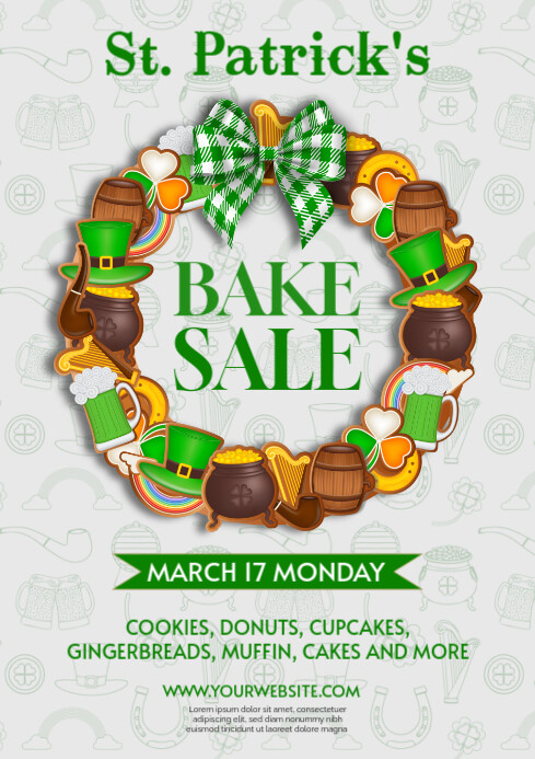 Plantilla de saint patrick's day bake sale poster with cookies wreath ...