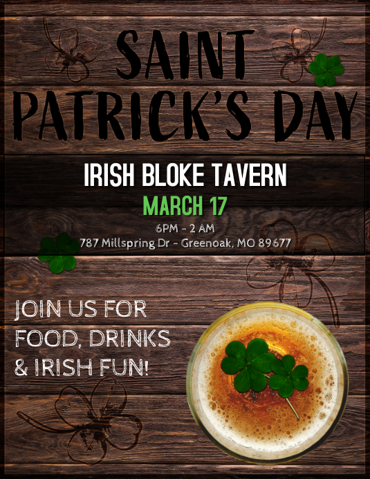 Saint Patrick's Day Bar Event Flyer Template | PosterMyWall