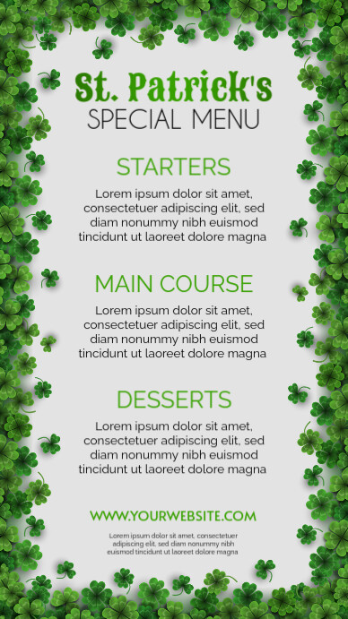 saint patrick's day special menu with clovers and shamrocks frame ...