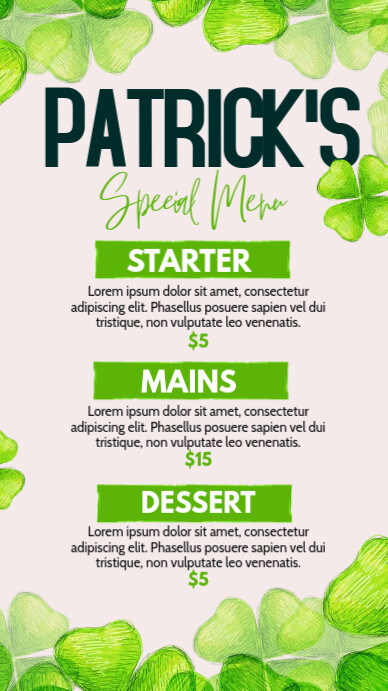 6+ Free St. Patrick's Day Menu Video YouTube Short Templates | PosterMyWall