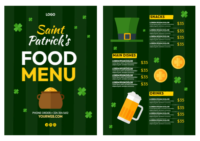 Plantilla de Saint Patrick's Food Menu | PosterMyWall