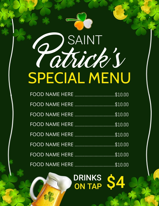 Saint patrick's special menu Template | PosterMyWall