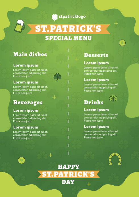 Saint Patrick's Special Menu Template | PosterMyWall