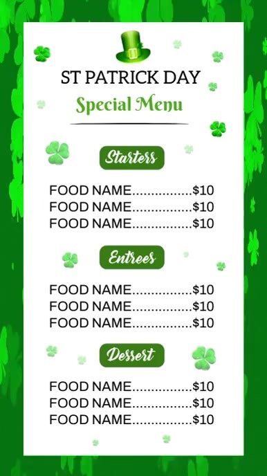 Saint Patrick menu Template | PosterMyWall
