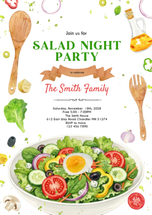 Salad bowls party invitation Template | PosterMyWall
