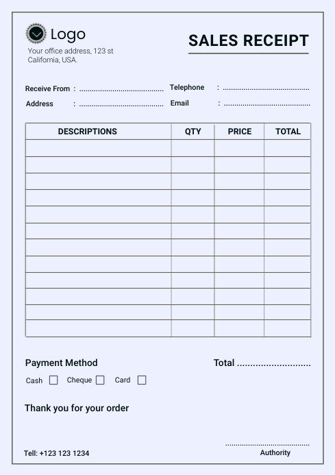 Sales Receipt light blue Template | PosterMyWall
