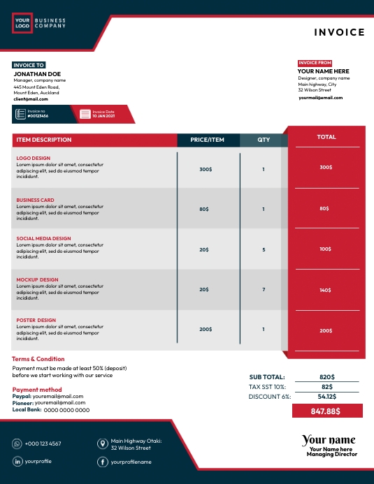 Sales Service Invoice Template | PosterMyWall