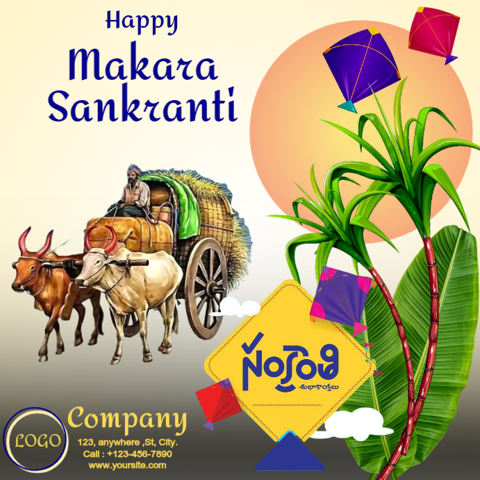 Sankranti telugu and english, free wishes template editable design ...