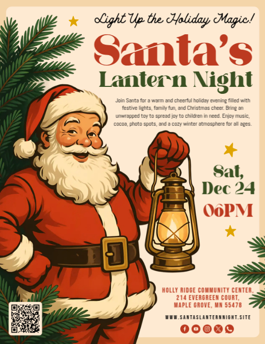 Santa’s Christmas Lantern Night Event Vintage Flyer Template | PosterMyWall