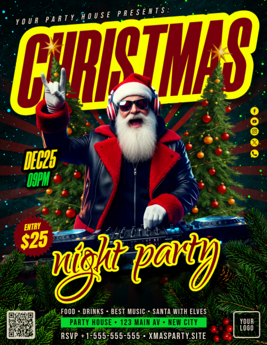 Santa's Christmas Night Club Party Flyer Template | PosterMyWall
