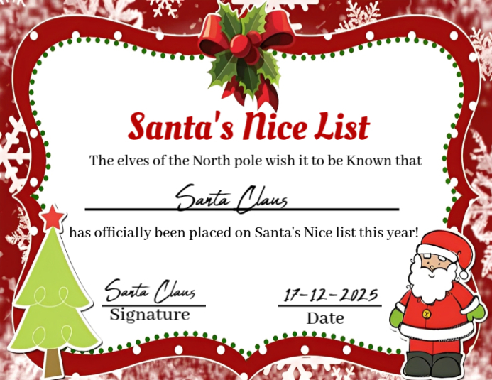 Santa's Nice List Certificate Template | PosterMyWall