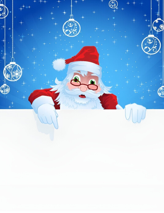 Santa Claus with Blank Banner on a Starry Blue Background Template ...