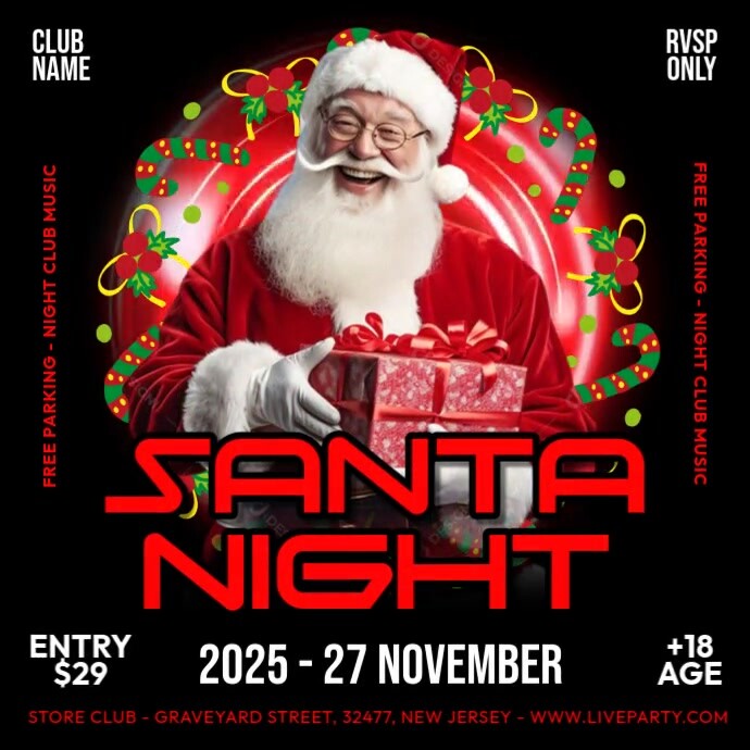 Plantilla de Santa Night Club | PosterMyWall