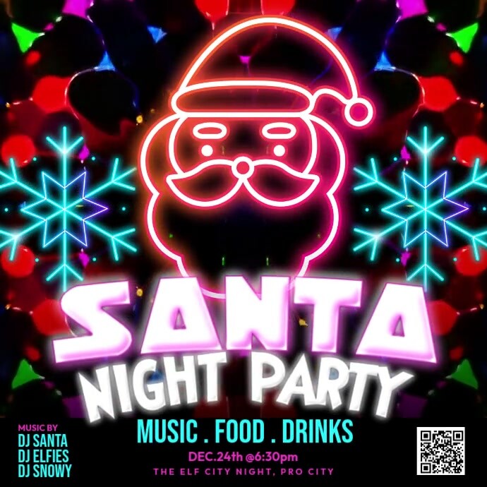 Santa Night Party Neon Template | PosterMyWall