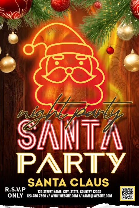 Santa Party Neon Template | PosterMyWall