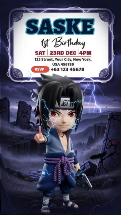 Sasuke Birthday Reel Invitation Template | PosterMyWall