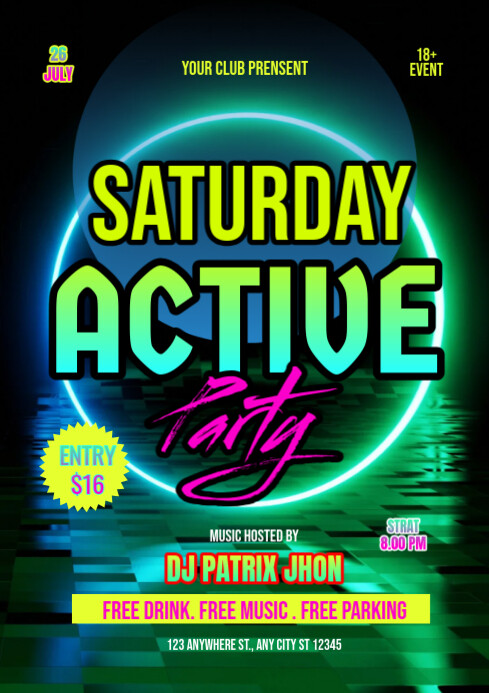 Saturday active party Templat | PosterMyWall