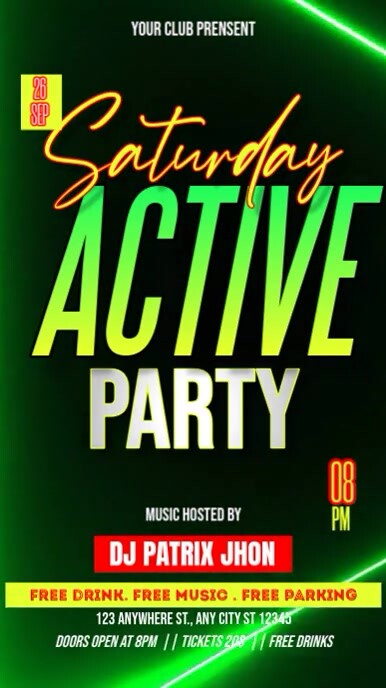 Saturday active party video Template | PosterMyWall