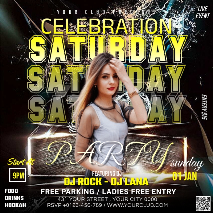 Saturday celebration night party Template | PosterMyWall