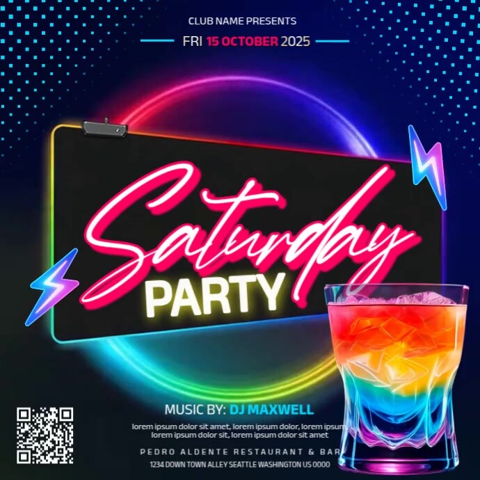 SATURDAY club cocktail night party event invitation template | PosterMyWall
