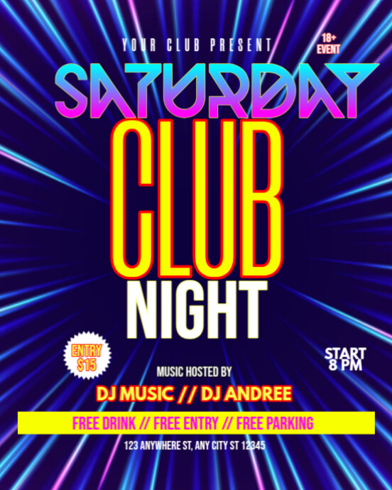 Saturday club night post Template | PosterMyWall