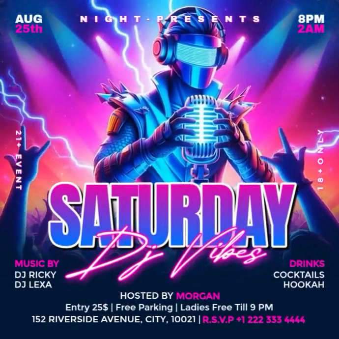 Copy of SATURDAY DJ PARTY EVENT fridays DESIGN ad template | PosterMyWall