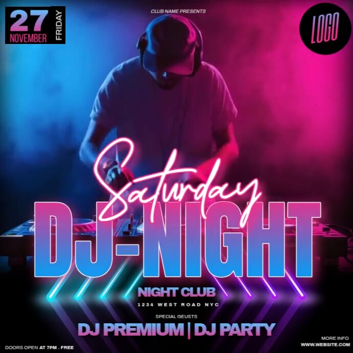 Plantilla de SATURDAY DJ PARTY EVENT fridays DESIGN ad template ...