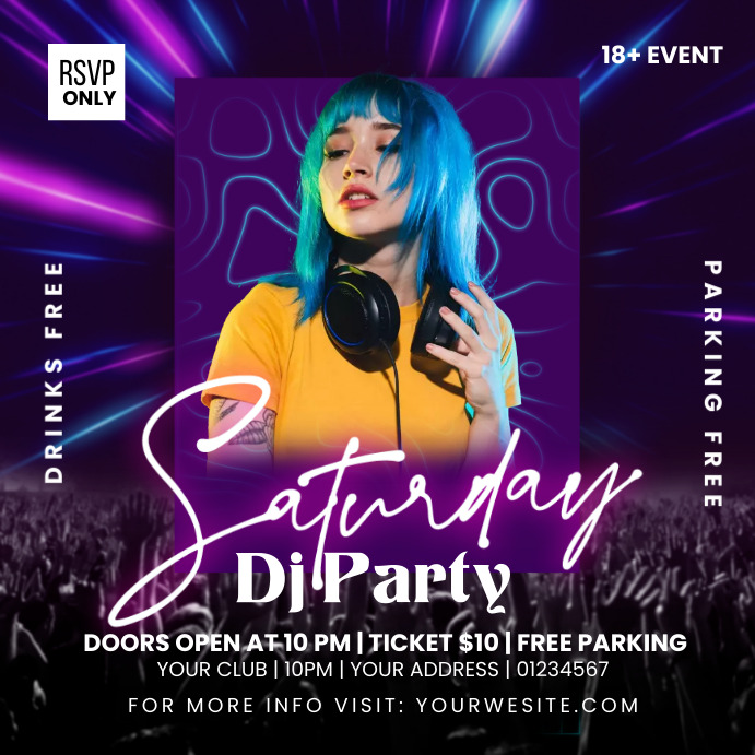 Plantilla de Saturday Dj Party Poster Template | PosterMyWall