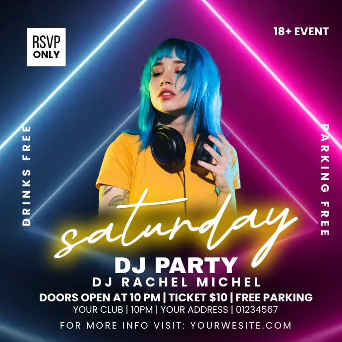 Saturday Dj Party Poster Video Template | PosterMyWall