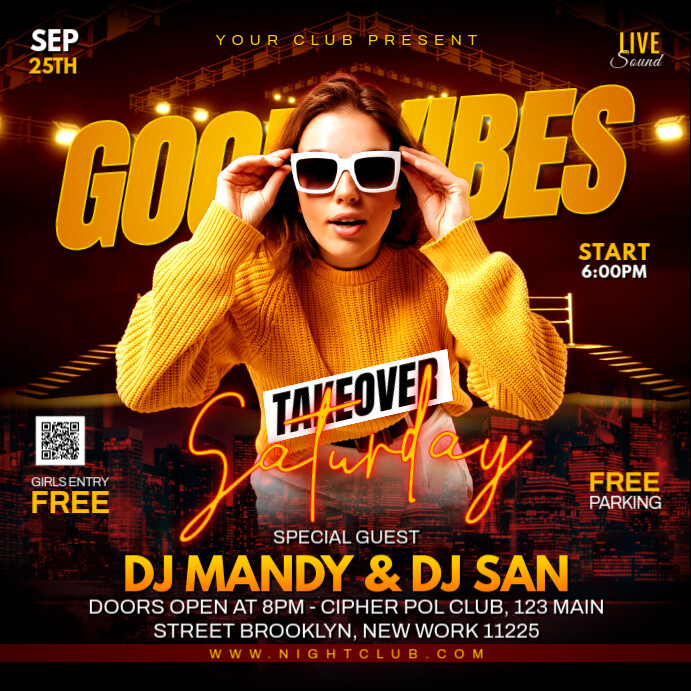 Saturday Good Vibes party Flyer Template | PosterMyWall