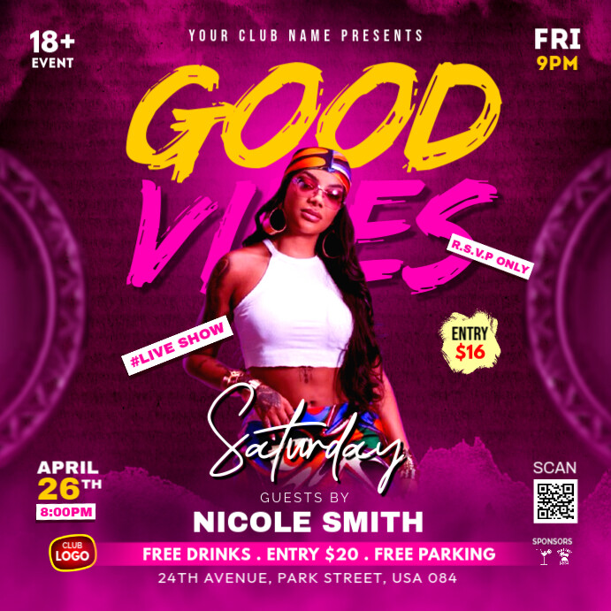Saturday Good Vibes Party Flyer Template | PosterMyWall