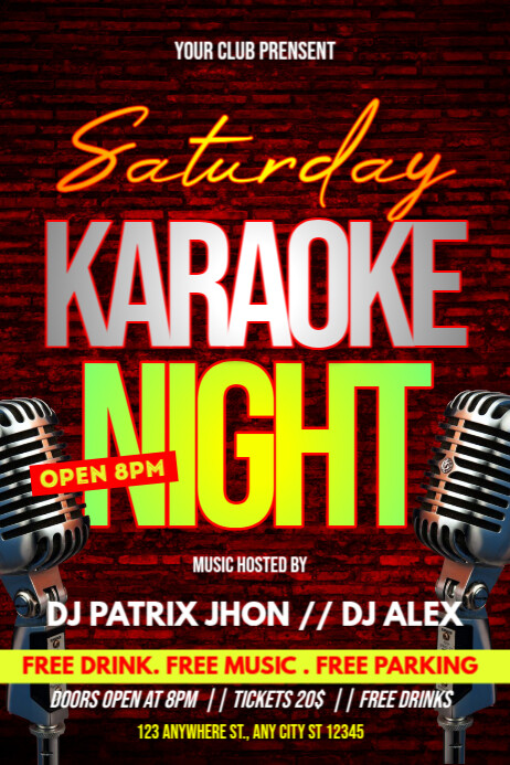 Saturday karaoke night poster Template | PosterMyWall