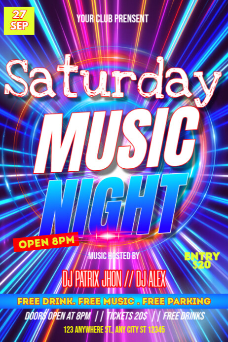 Saturday music night poster Template | PosterMyWall