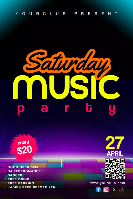 Saturday Music Party Template | PosterMyWall