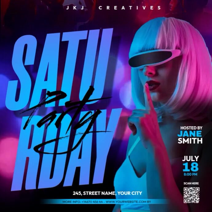 Saturday Neon Party Template | PosterMyWall