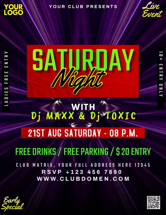 Saturday night club party Template | PosterMyWall