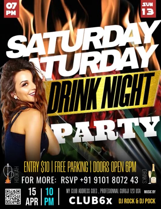 saturday night club party flyer poster templ Template | PosterMyWall
