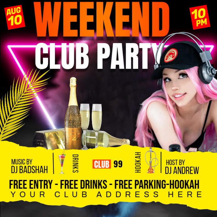 saturday night club party flyer template | PosterMyWall