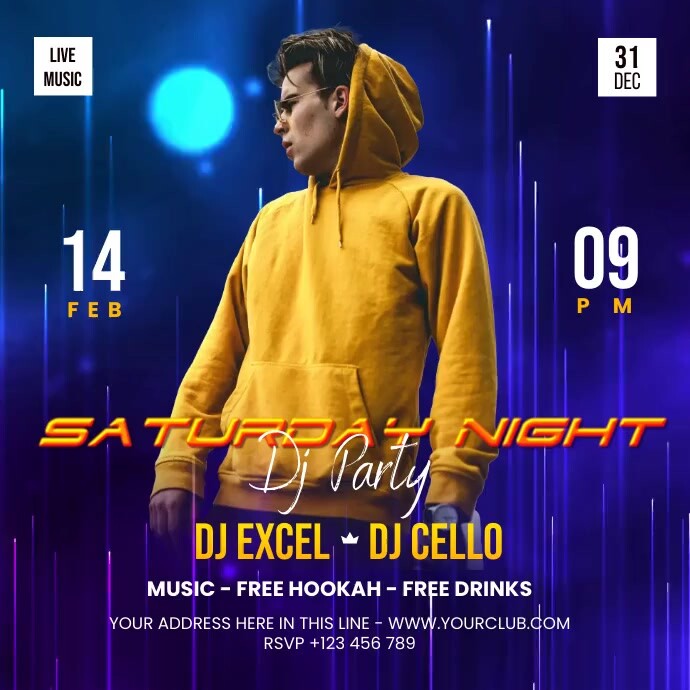 Saturday Night Dj Party Poster Flyer Template | PosterMyWall