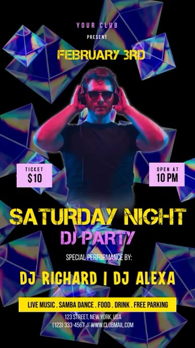 Saturday Night Dj Party Poster Template | PosterMyWall