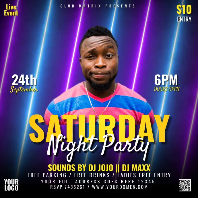 SATURDAY NIGHT PARTY Template | PosterMyWall