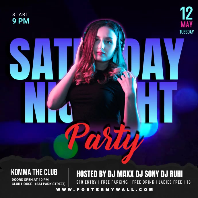 SATURDAY NIGHT PARTY Template | PosterMyWall