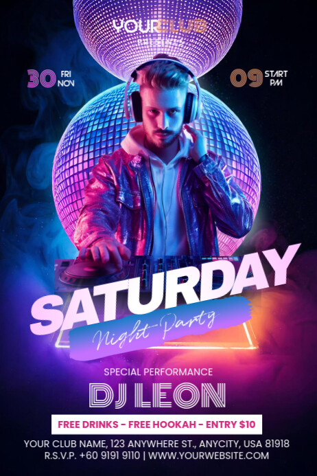 Saturday Night Party Event Poster Flyer Template | PosterMyWall